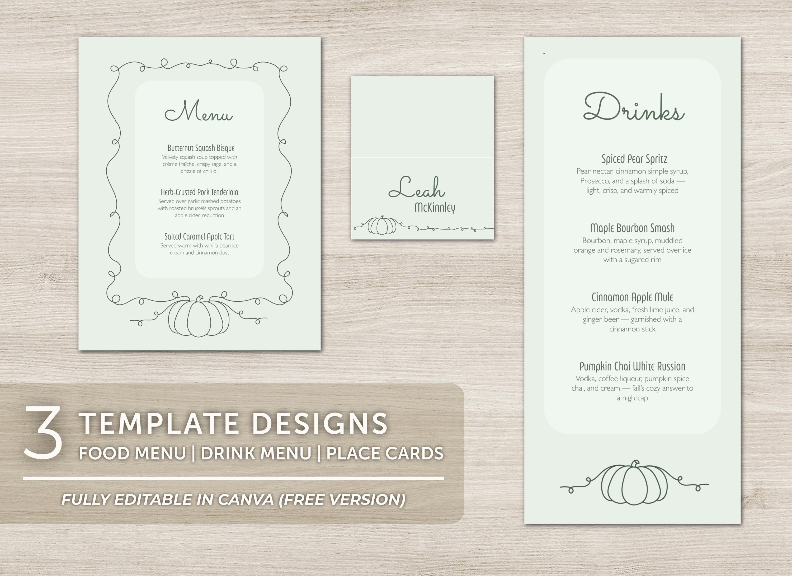 Editable Fall Menu Template Bundle for Canva | Thanksgiving Dinner Menu ...