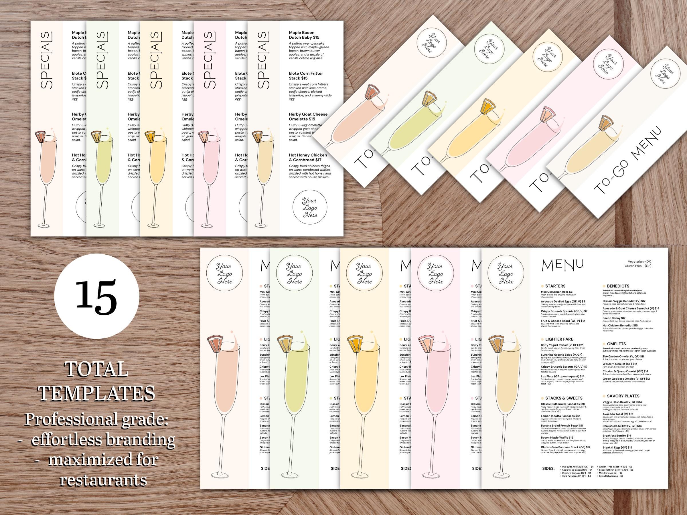 Brunch Menu Template Bundle – 15 Editable Canva Menus | Dine-in, To-go ...