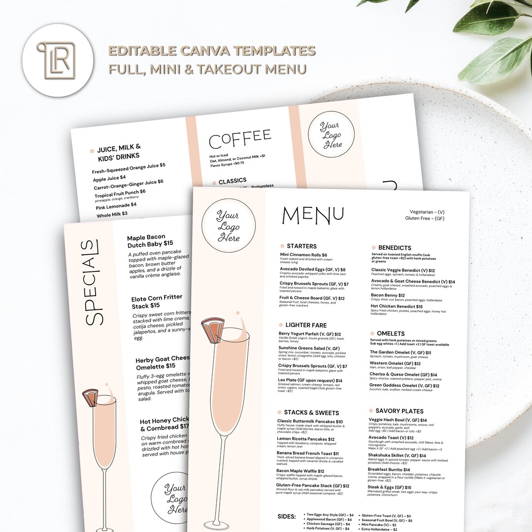 Editable Mimosa Brunch Menu Templates: Restaurant Cafe Canva Design ...