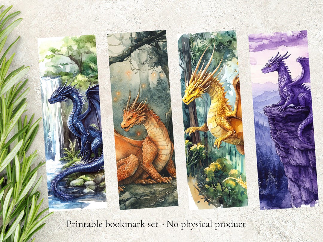 Dragon Bookmarks, Watercolour, Set of 4 | Fantasy Bookmark Set of 4 ...