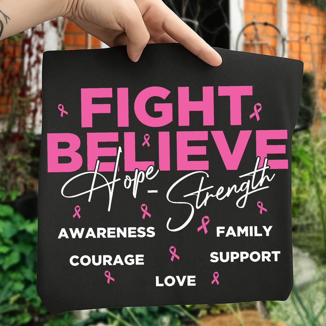 Fight Believe Hope Strength SVG: Breast Cancer Awareness Pink Ribbon ...