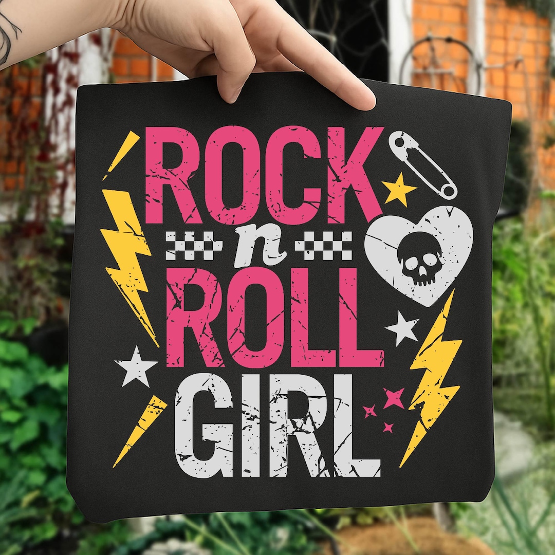 Rock N Roll Girl SVG: Punk Lightning Skull Shirt Design (digital ...