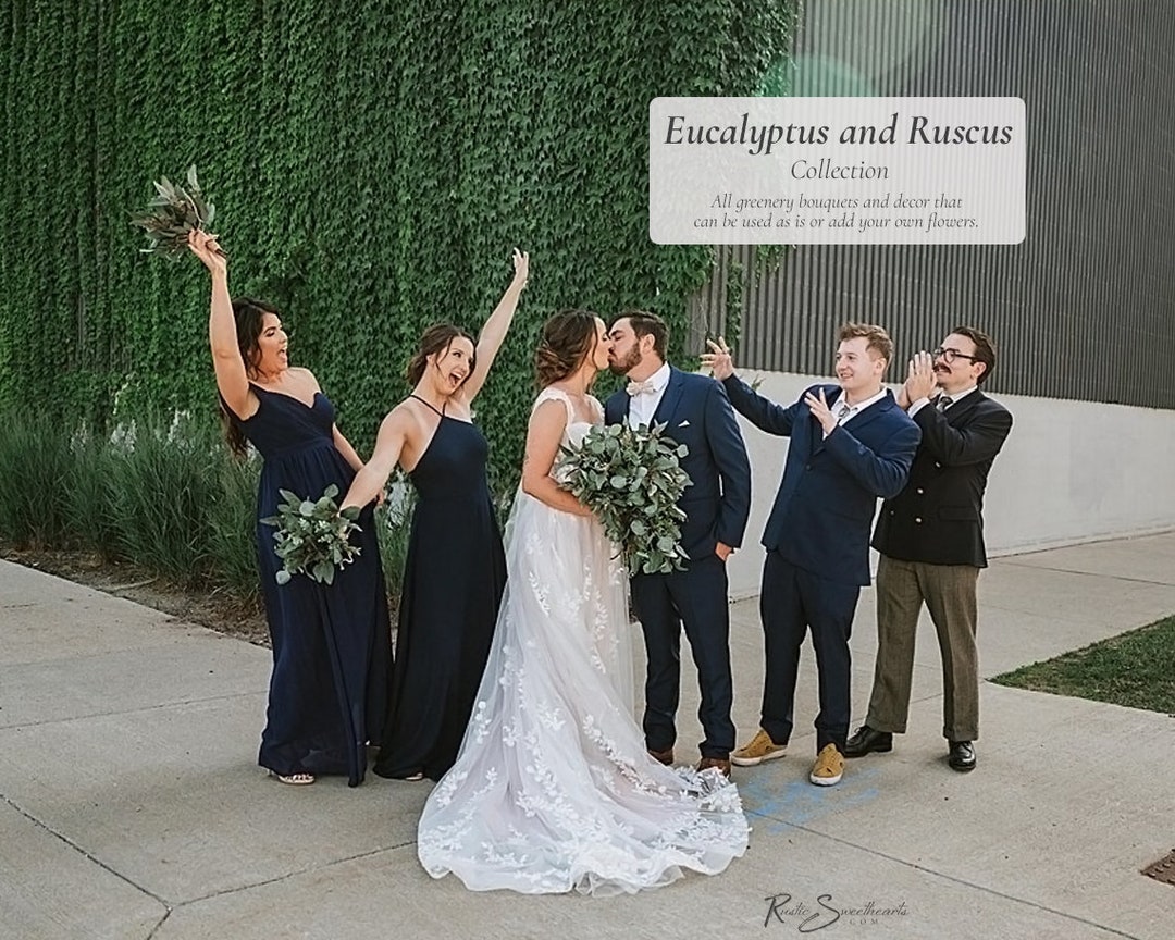 Eucalyptus & Ruscus Wedding Flowers | XL Bridal Cascade Bouquet Bride ...