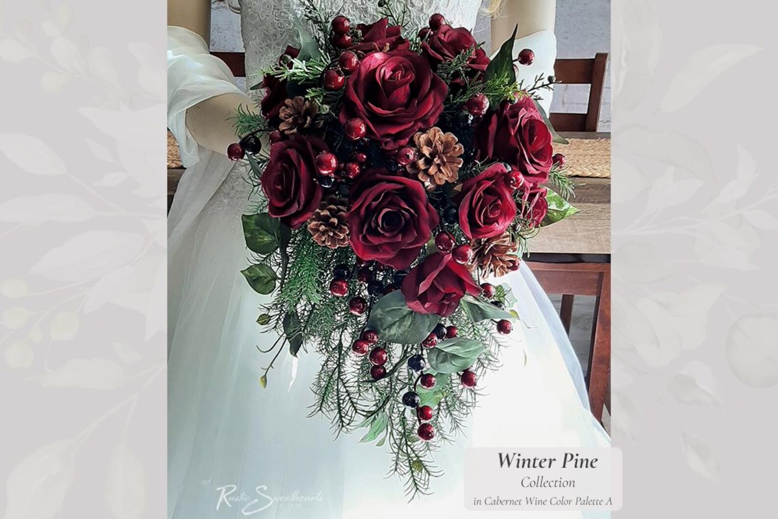 Winter Pine Wedding Flowers in Cabernet Wine | Bridesmaid Bouquet ...