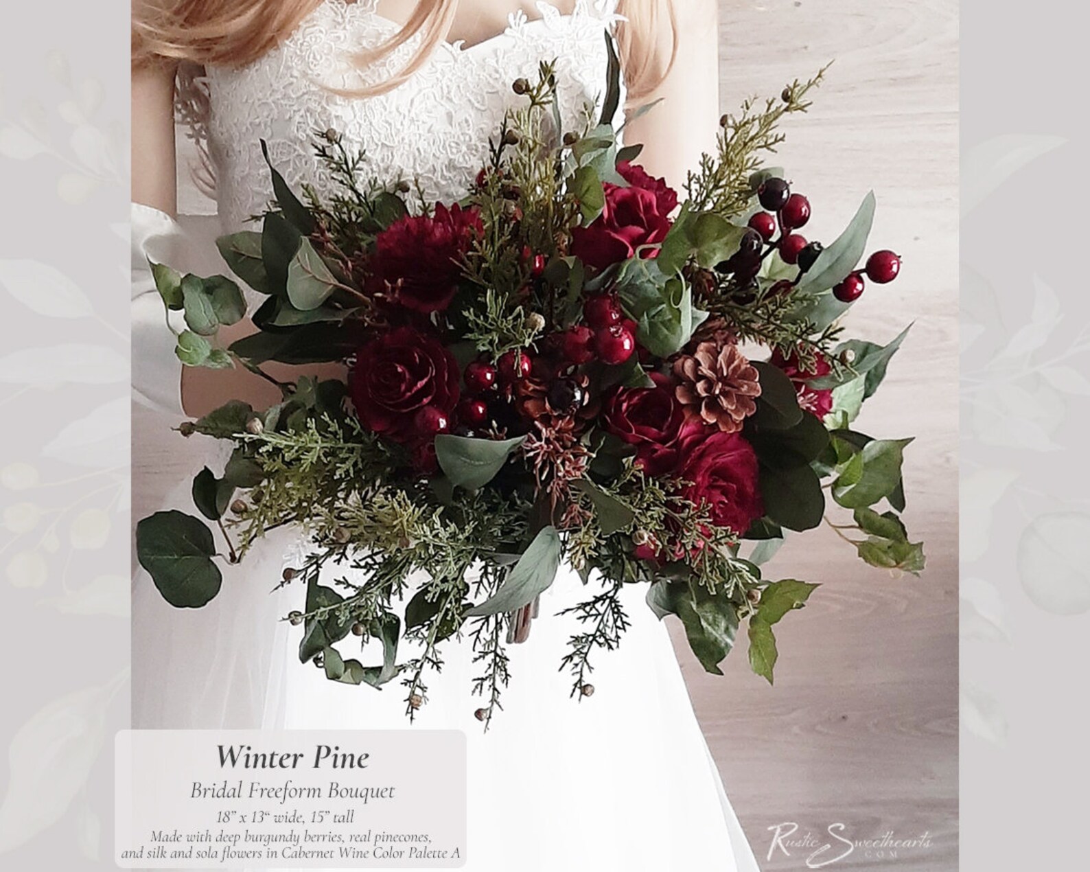 Winter Pine Wedding Flowers in Cabernet Wine | Bridesmaid Bouquet ...
