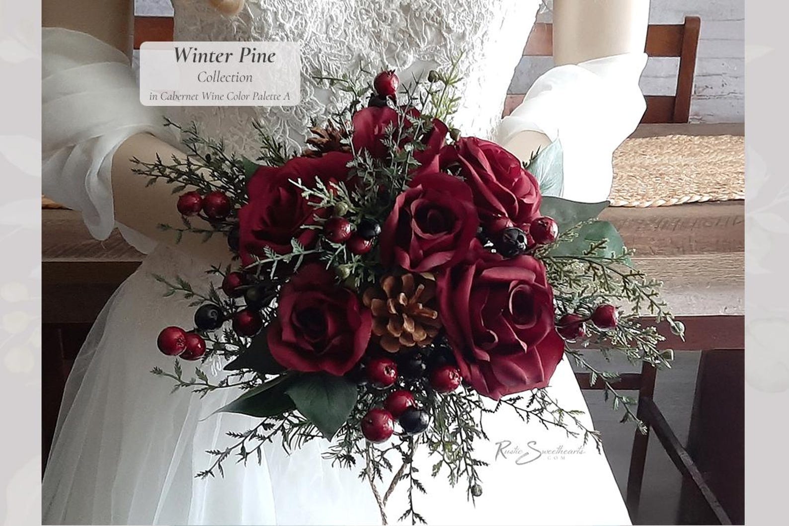 Winter Pine Wedding Flowers in Cabernet Wine | Bridesmaid Bouquet ...