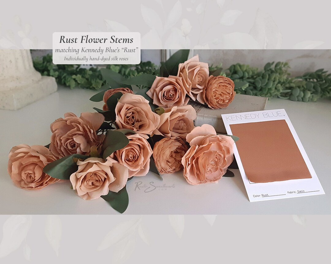 Rust Wedding Flower Stems Hand-dyed Color Match Dozen Silk Flowers ...