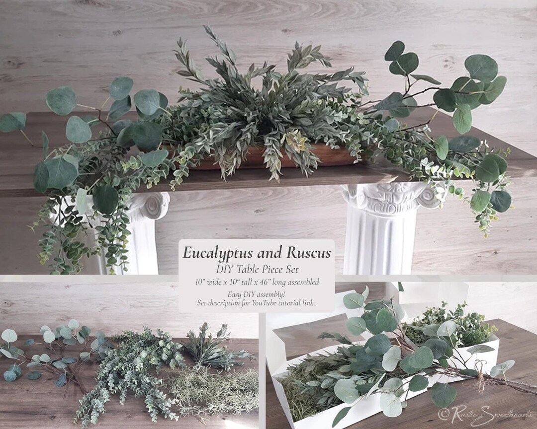 Eucalyptus & Ruscus Wedding Flowers Farmhouse Wedding Table Decor ...