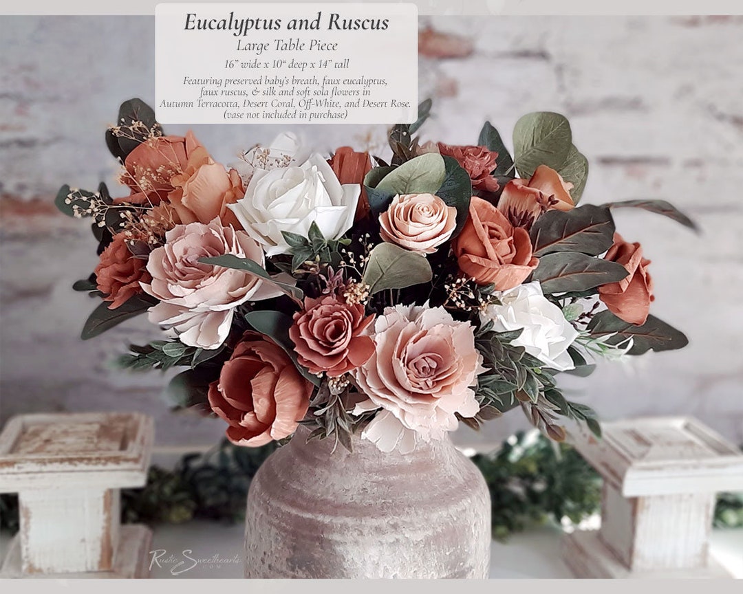Eucalyptus and Ruscus Table Piece | Autumn Terracotta Soft Sola Wood ...