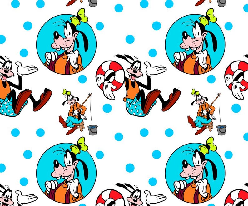 Disney Style Fishing Goofy Pattern Fabric-cute Goofy Pure Cotton Fabric ...