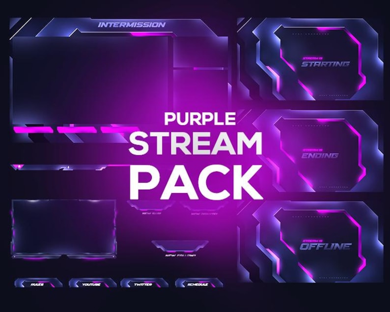 Animated Purple Twitch Overlay Package: Stream Screens, Alerts, Panels ...
