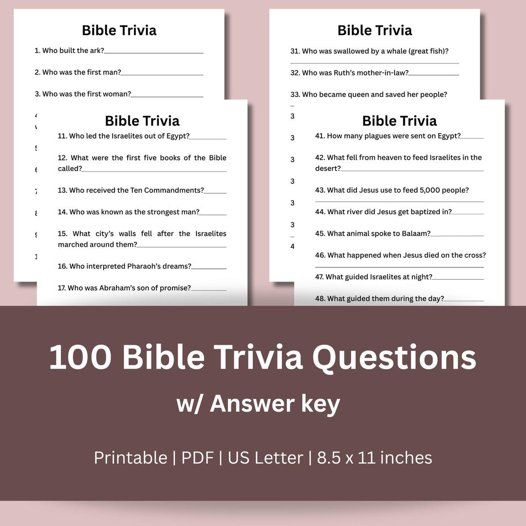 Bible Trivia Game | 100 Christian Questions, Church Youth Activity (PDF ...