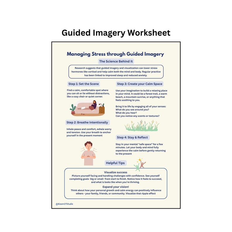 Guided Imagery Worksheet | Stress Management Handout | Mental Health OT ...
