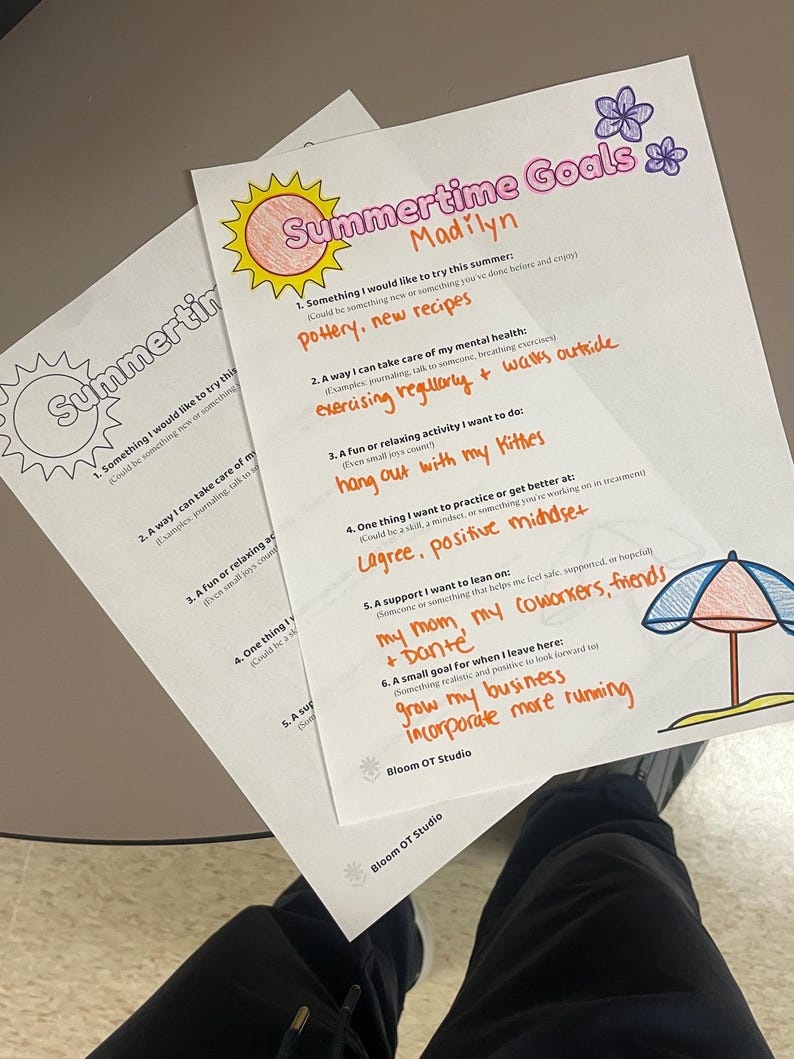 Summertime Goals Worksheet | Mental Health OT | Goal Planning | SEL ...