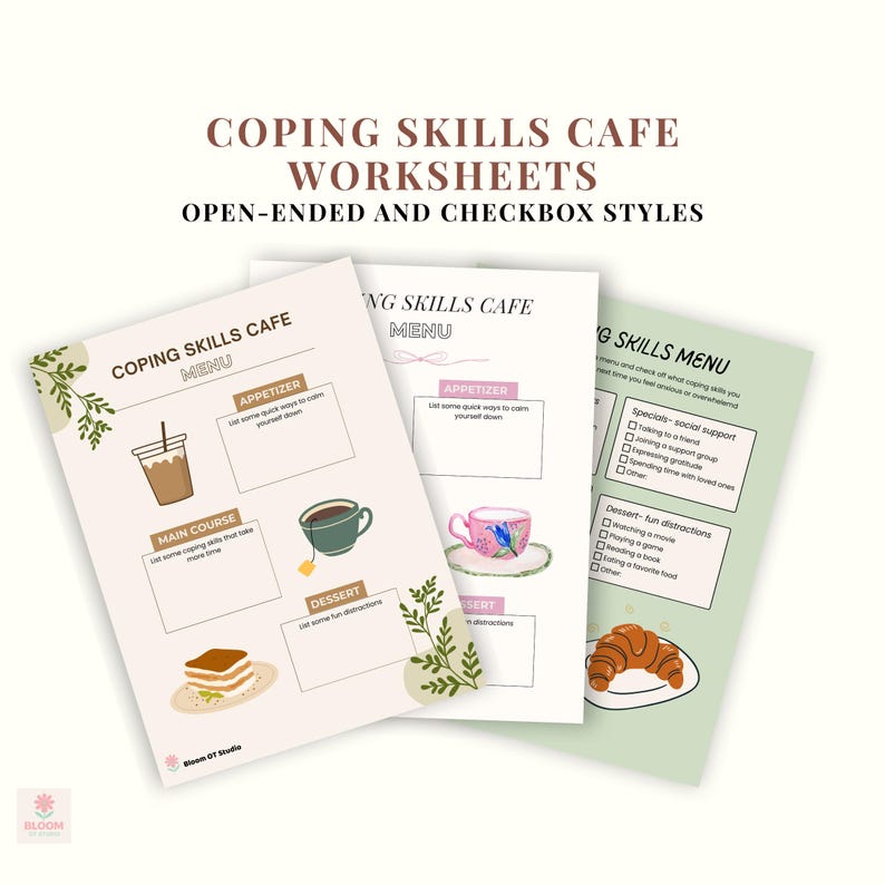 Coping Skills Cafe Worksheets | Mental Health OT Therapy Activities ...