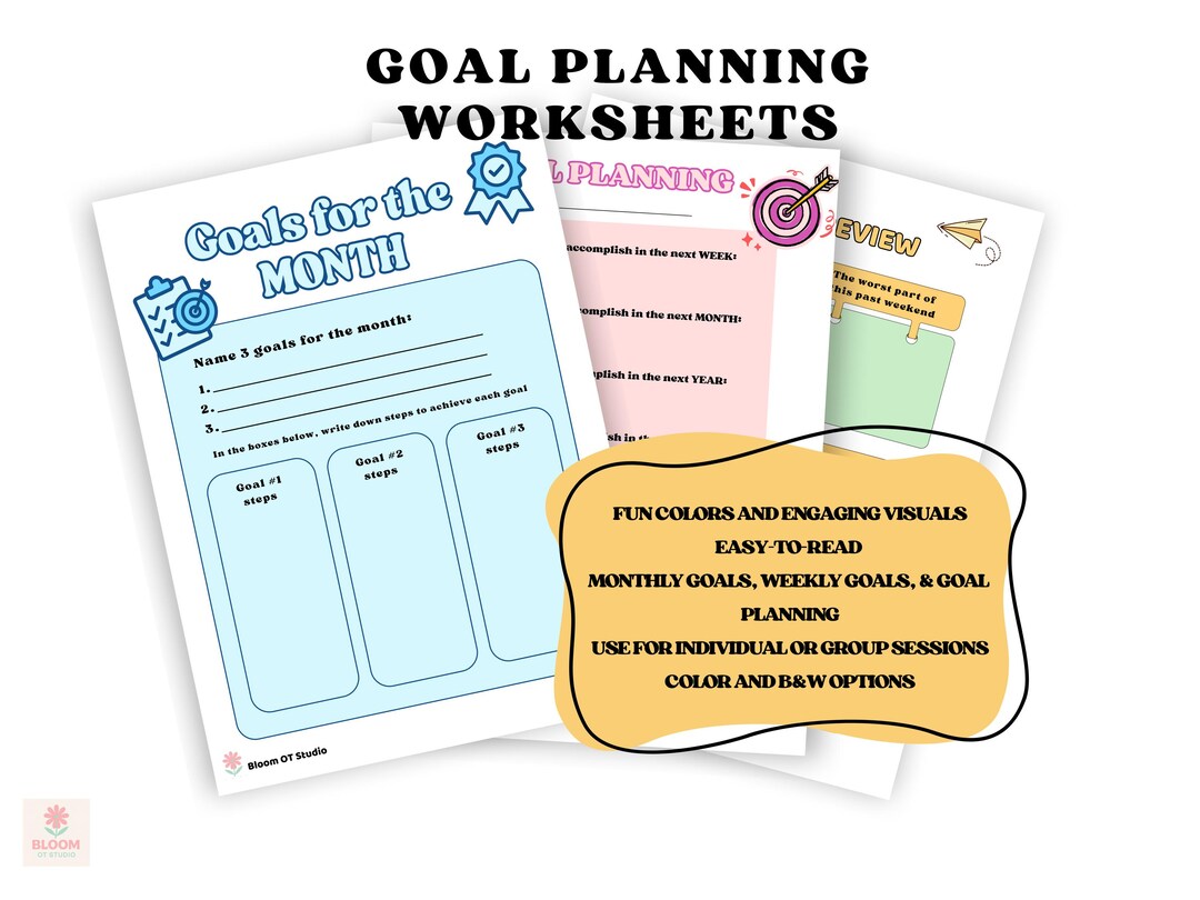 Printable Goal Planning Worksheets | Mental Health & OT Tools | Weekly ...