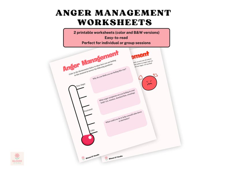 Anger Management Worksheets for Adults or Kids | Emotional Regulation ...