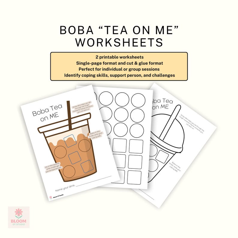 Boba Tea on Me Coping Skills Worksheet | Mental Health OT | SEL ...