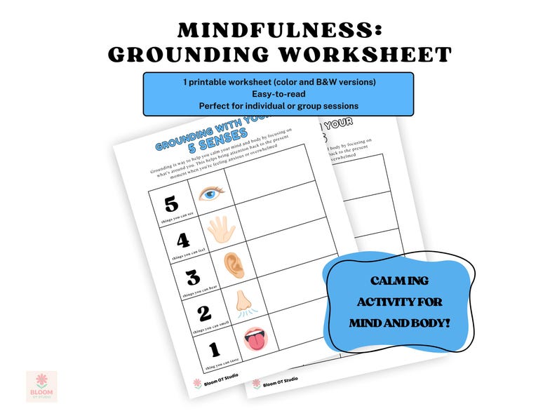 5 Senses Grounding Worksheet | Anxiety Coping Skill | Mental Health ...