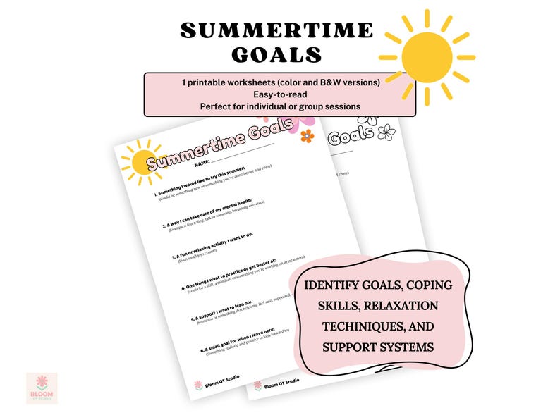 Summertime Goals Worksheet | Mental Health OT | Goal Planning | SEL ...