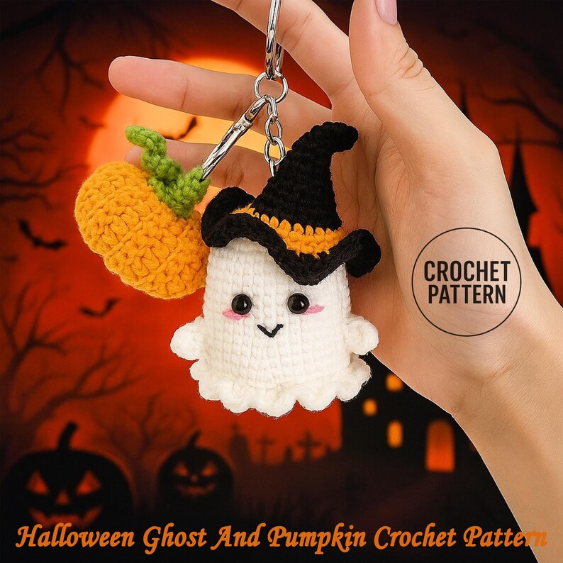 Halloween Crochet Pattern | Ghost Keychain Amigurumi PDF | Witch Hat ...