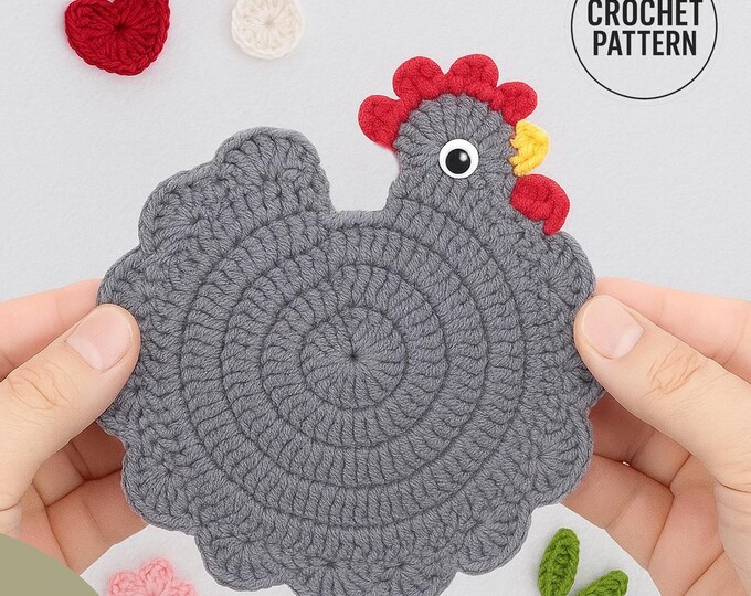 Chicken Coaster Crochet Pattern PDF | Easy Beginner Crochet Chicken ...