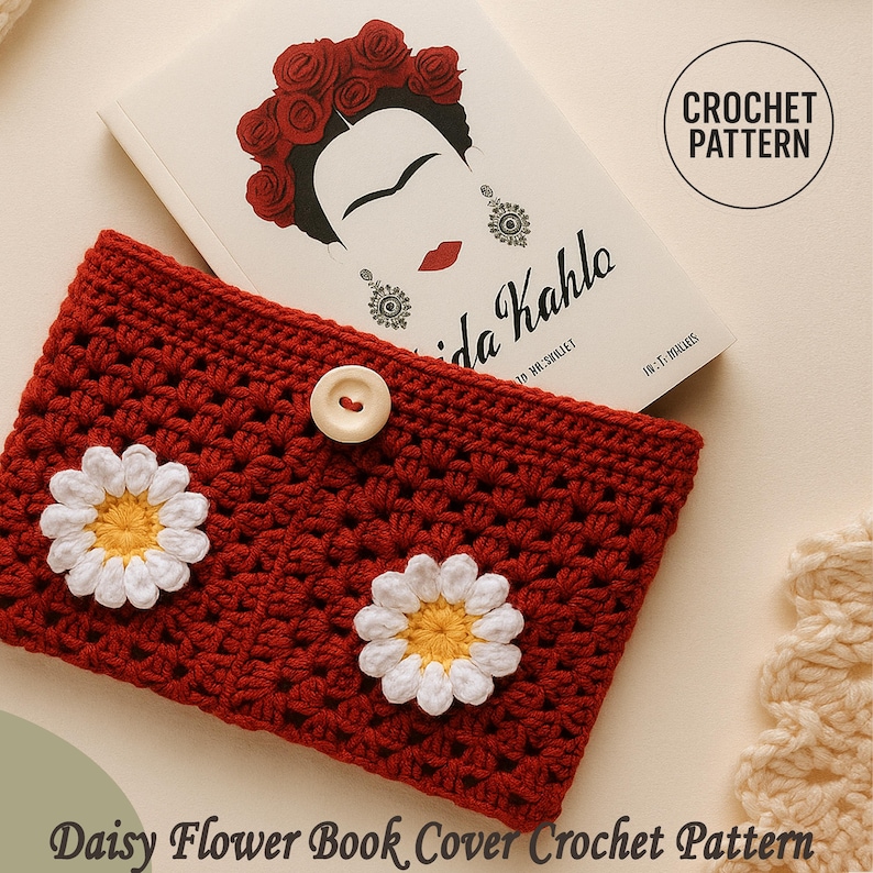 Crochet Book Cover Pattern PDF – Daisy Granny Square – Handmade Flower ...