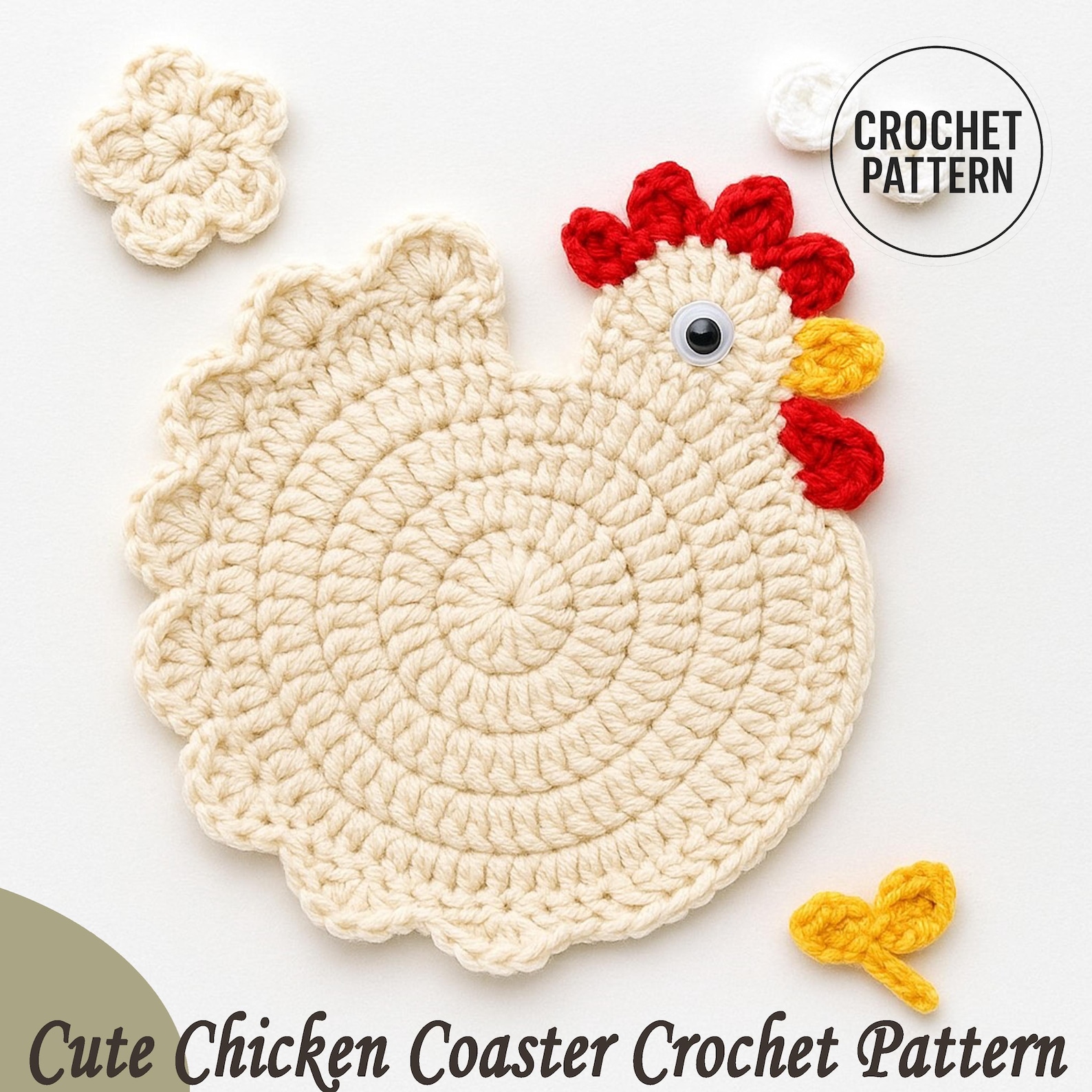 Chicken Coaster Crochet Pattern PDF | Easy Beginner Crochet Chicken ...