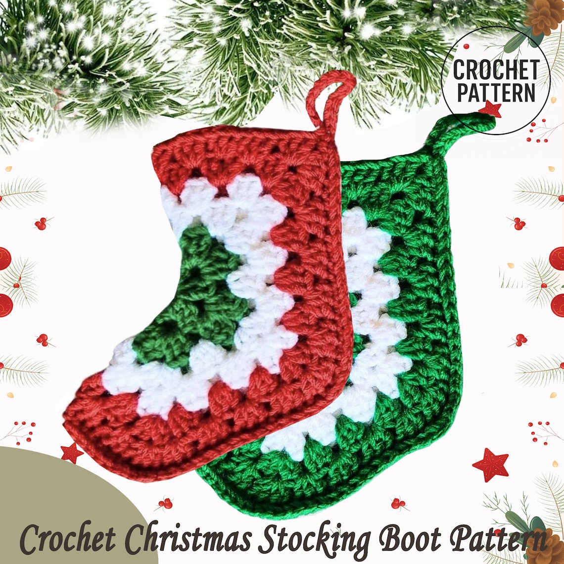 Mini Crochet Christmas Stocking Pattern PDF | Granny Square Ornament ...