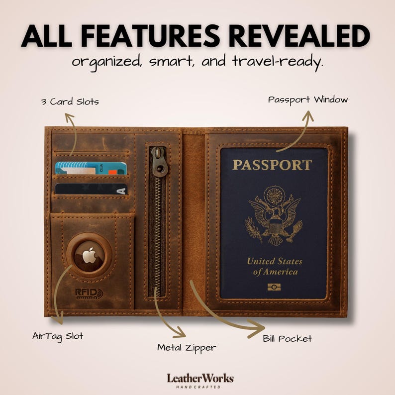 Personalized AirTag Genuine Leather Passport Holder: RFID Blocking ...