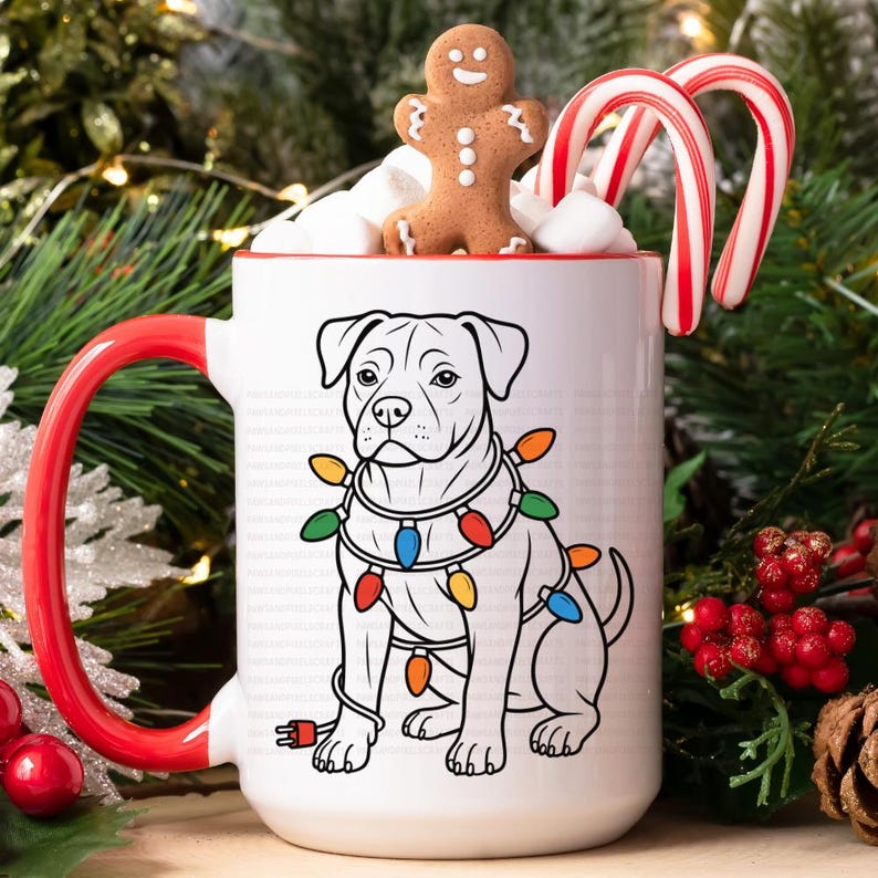 Pit Bull Christmas SVG | Dog Wrapped in Lights PNG - Etsy