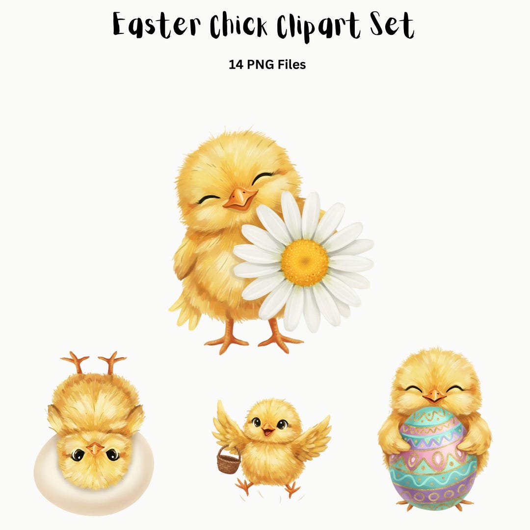 Easter Chick Clipart Bundle PNG | Baby Chicken Cartoon Set | Spring Egg ...
