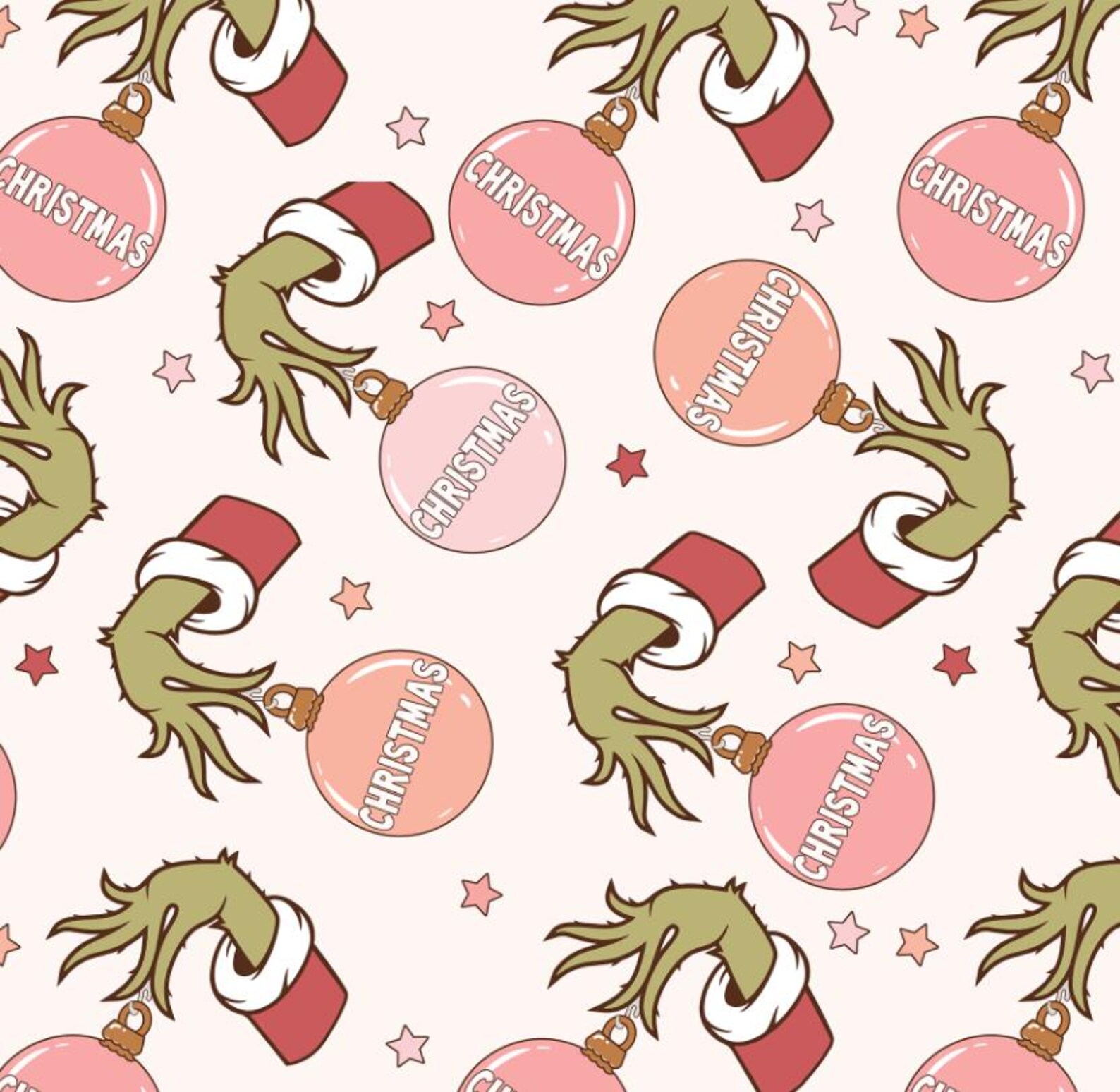 Cute Grinch's Hands With Bell Printed Cotton Fabric - Pure Cotton ...