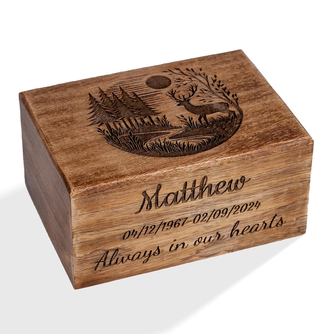 Deer Wooden Urn Box – Rustic Personalized Hunting Memorial Box – Custom ...