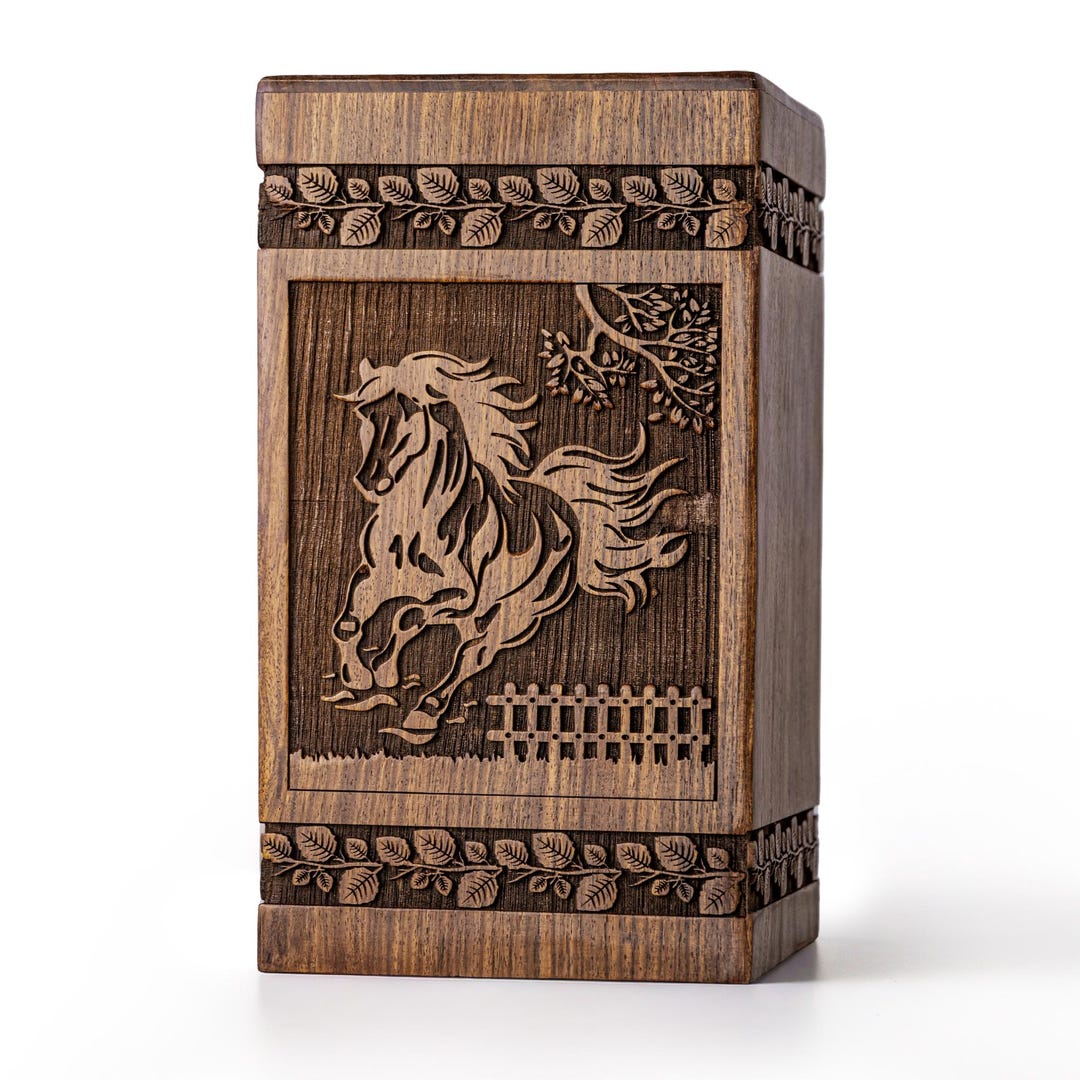 Wooden Horse Cremation Urn for Funeral, Customizable Wooden Urn Box ...