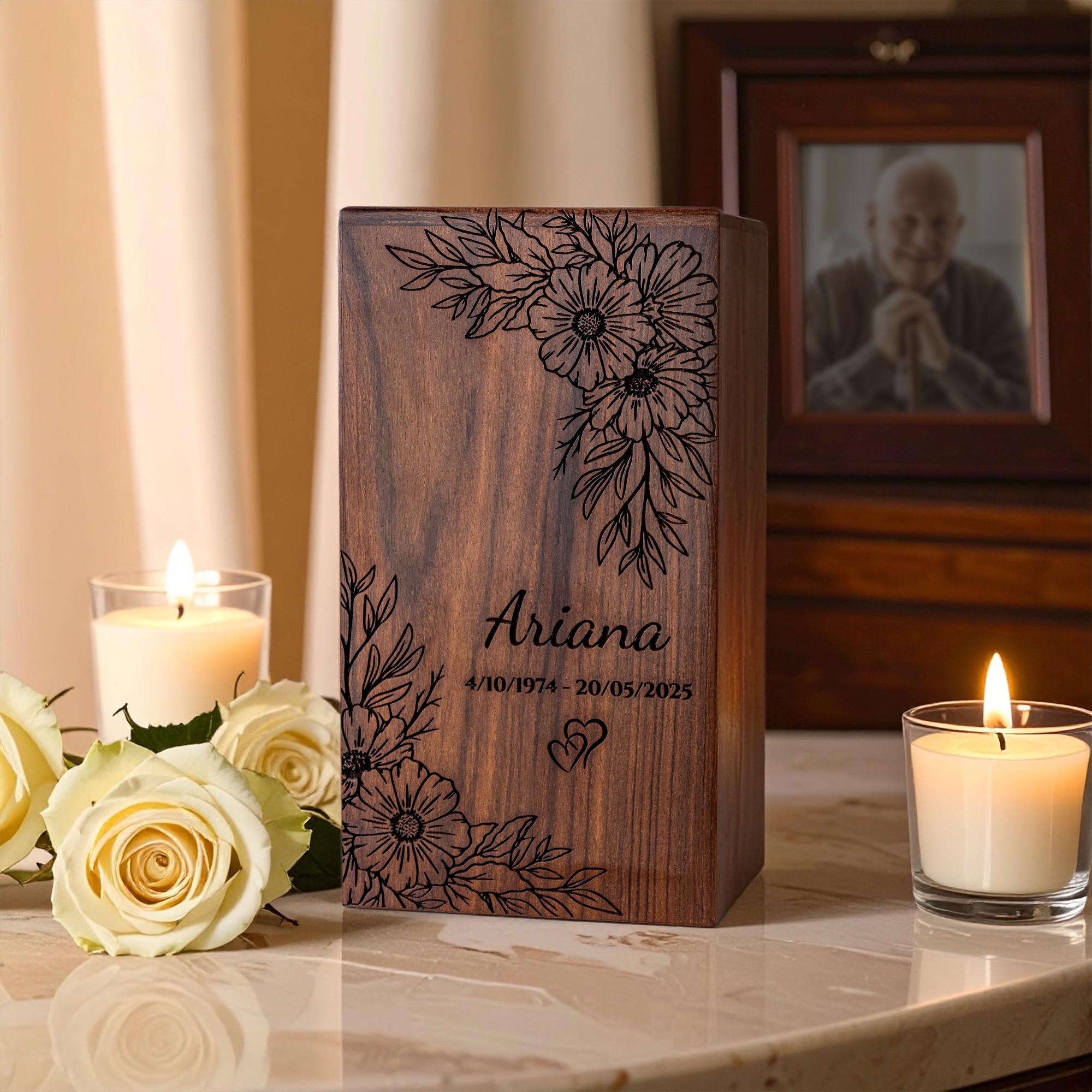 Personalized Wooden Cremation Urn Box – Handmade Decorative, Burial ...