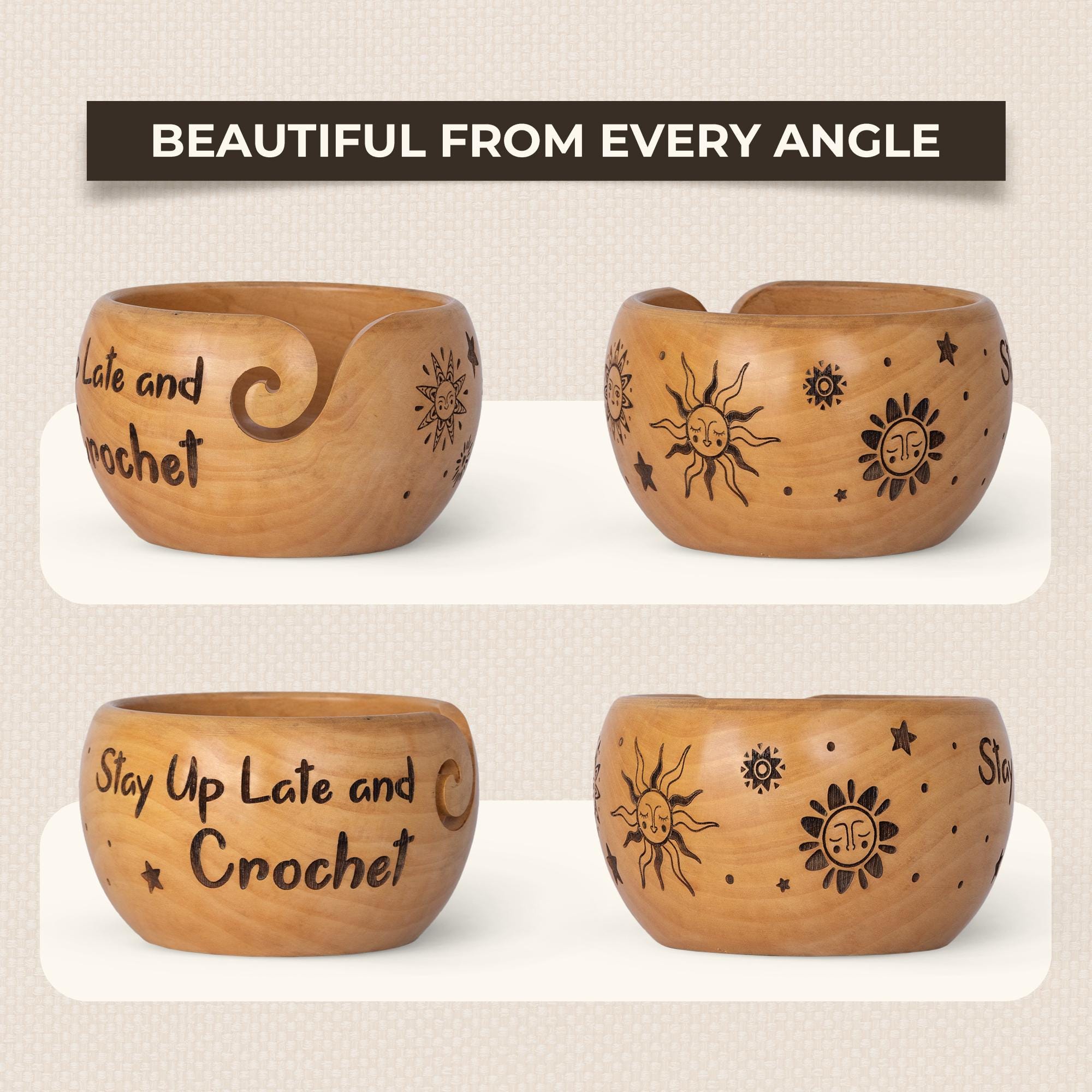 Personalized Wooden Yarn Bowl – 7x4 Inch Crochet & Knitting Bowl With ...