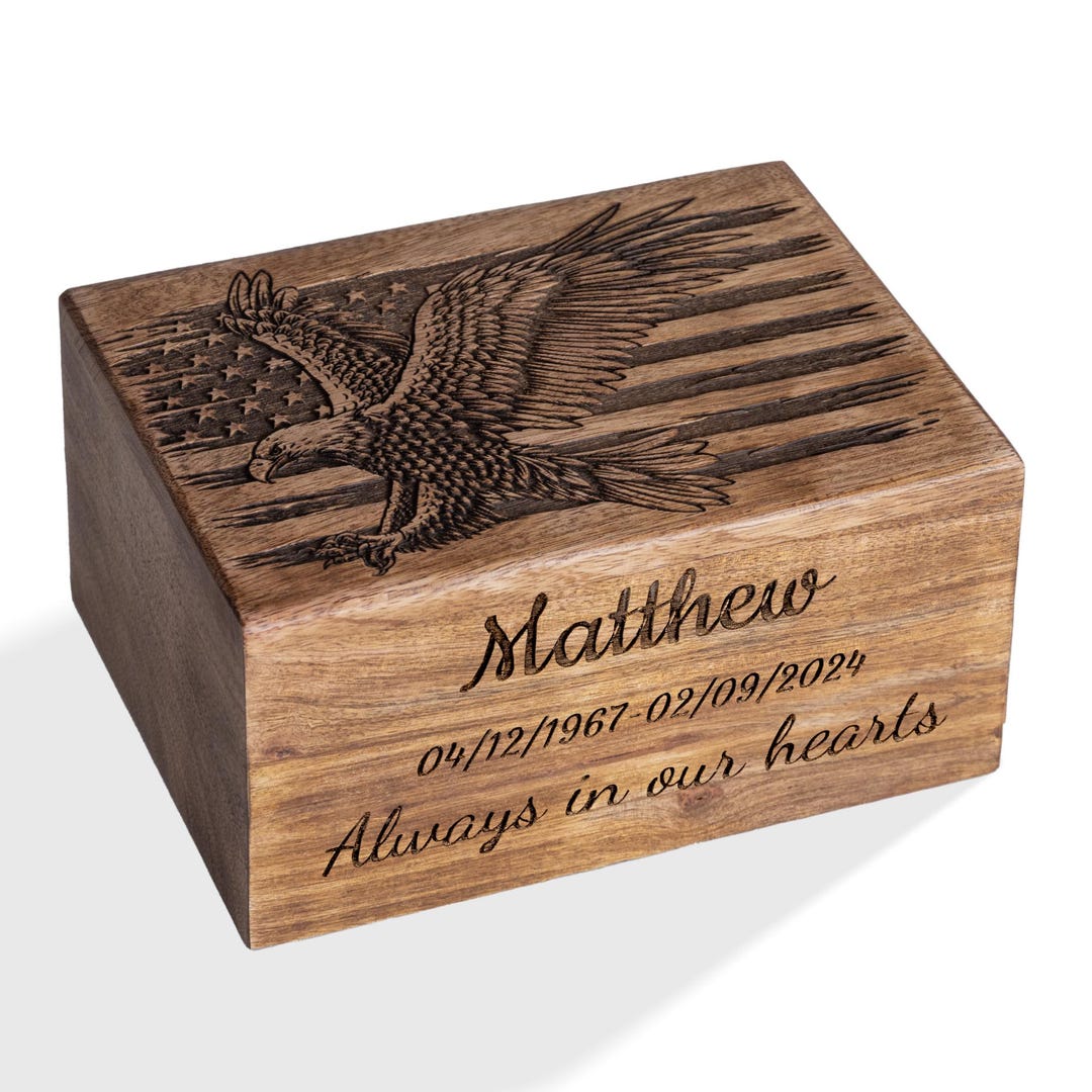 American Eagle Wooden Urn Box – Personalized Cremation Memorial ...