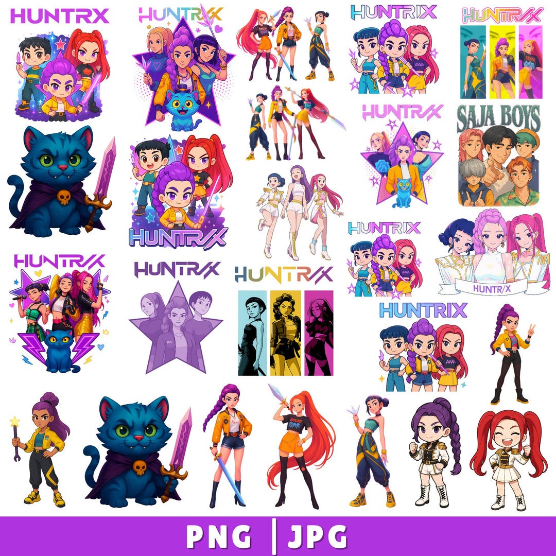 Huntrix Kpop Demon Hunters PNG, Kpop Idol Group Shirt Design, Girl ...