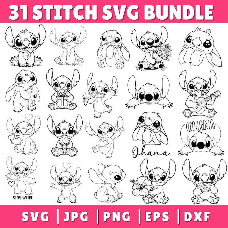 Black and White Stitch Clipart - Etsy