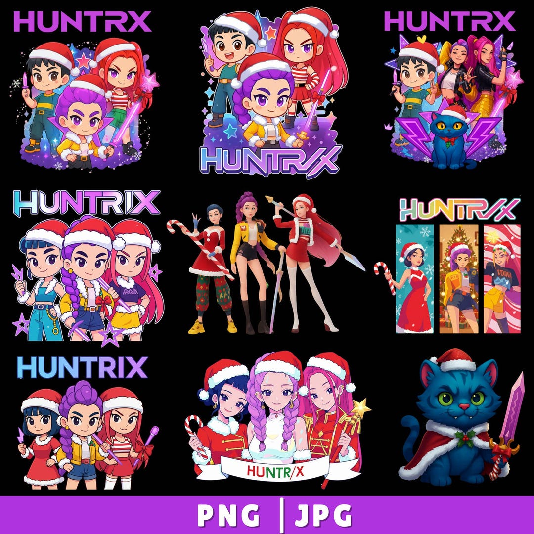 Huntrix Christmas PNG, Kpop Demon Hunters Xmas Bundle, Saja Boys PNG ...