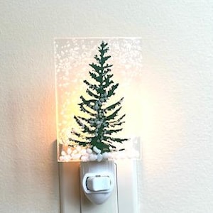 Winter Evergreen Tree Fused Glass Night Light: Nature Inspired Accent ...