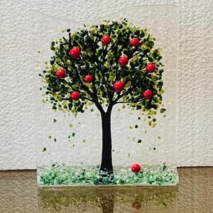Fused Glass Apple Tree Art: Summer Sun Catcher, Windowsill Decor - Etsy