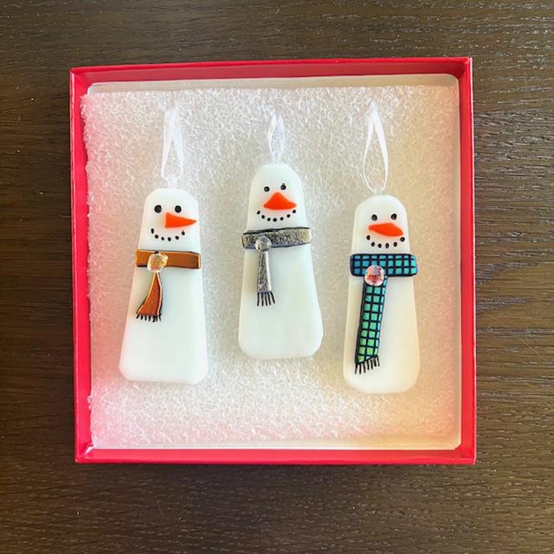 Fused Glass Snowmen Set: Holiday Tree Ornaments, Christmas Favors - Etsy