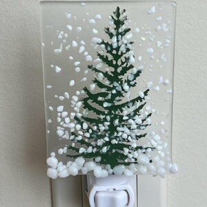 Winter Evergreen Tree Fused Glass Night Light: Nature Inspired Accent ...