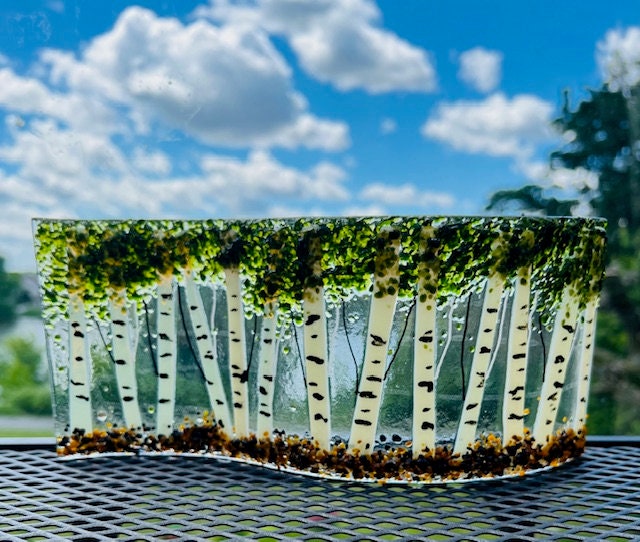Fused Glass Curved Aspen Tree Forest, Glass Birch Forest, Glass Shelf ...