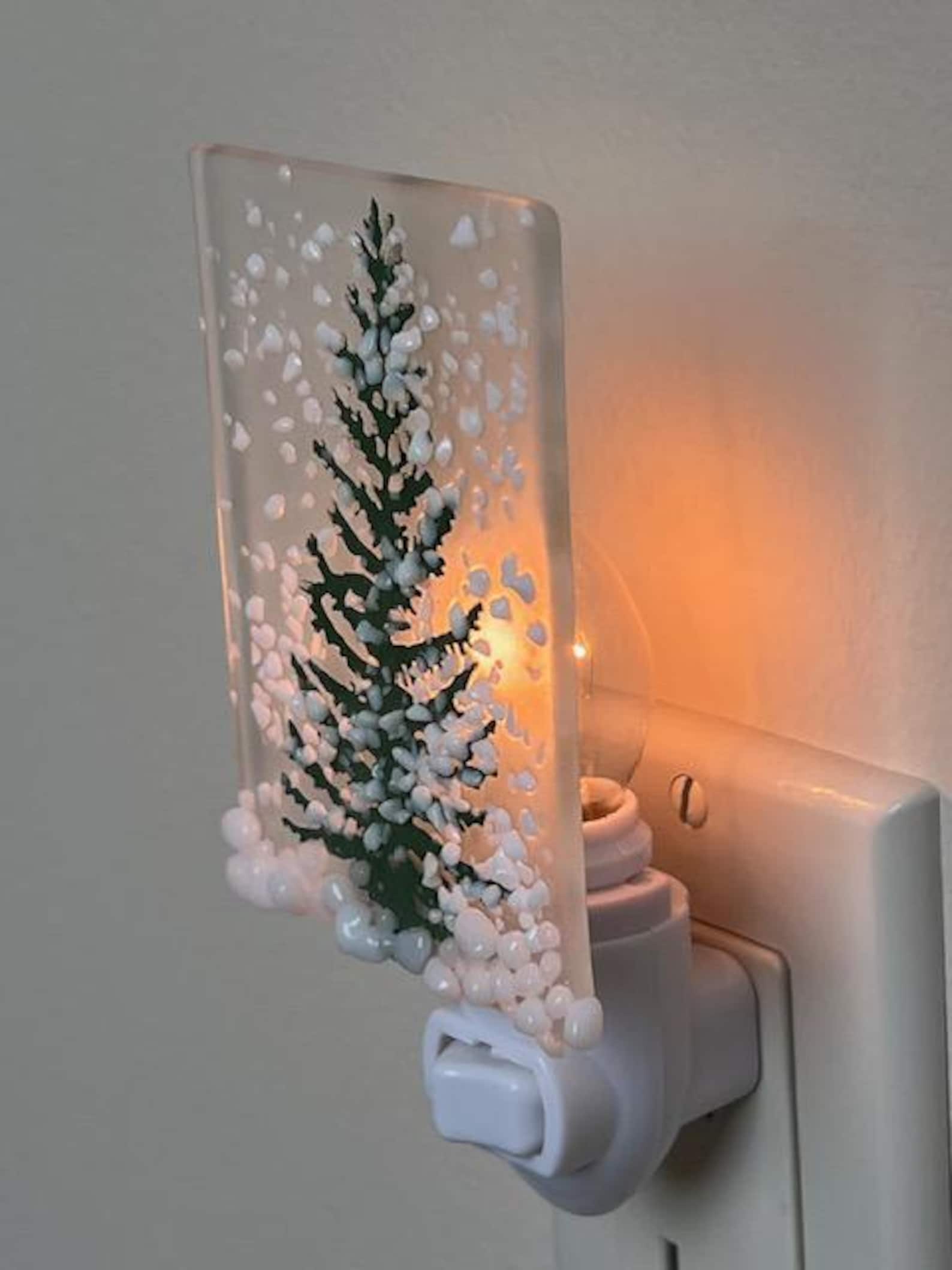 Winter Evergreen Tree Fused Glass Night Light: Nature Inspired Accent ...