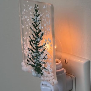 Winter Evergreen Tree Fused Glass Night Light: Nature Inspired Accent ...