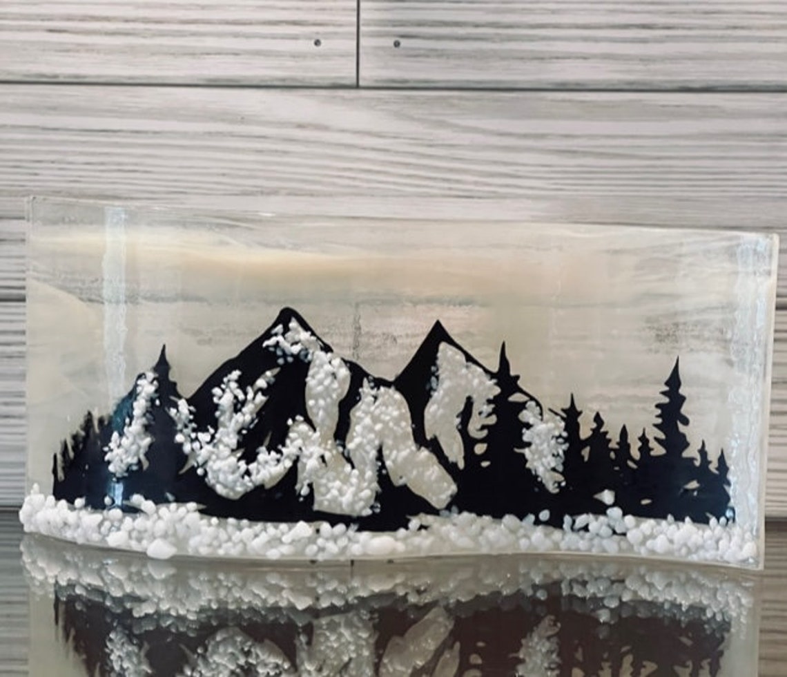 Fused Glass Snowy Mountain Shelf Art - Windowsill Decor - Etsy