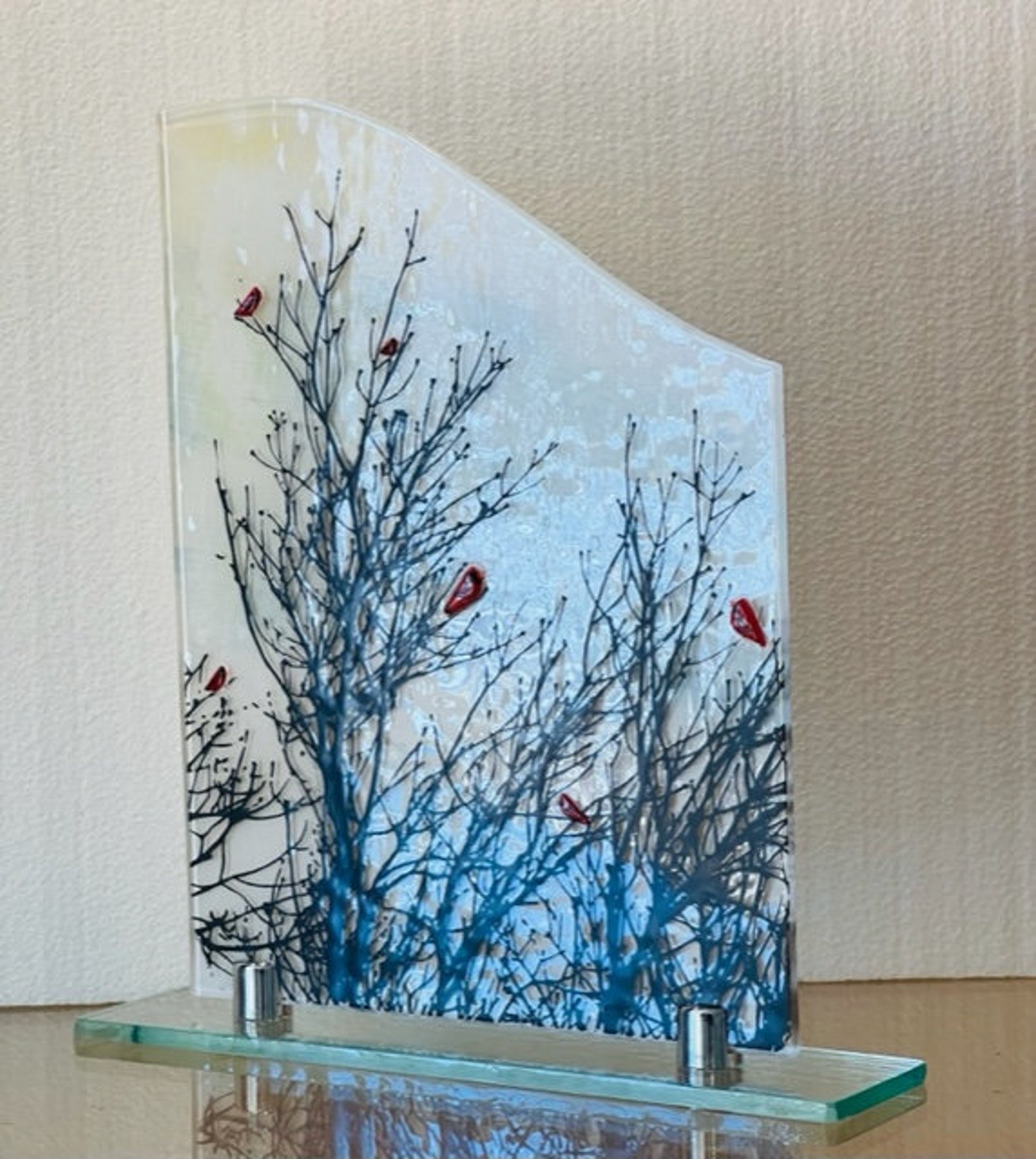 Fused Glass Trees With Cardinals Glass Sculpture Cardinal - Etsy